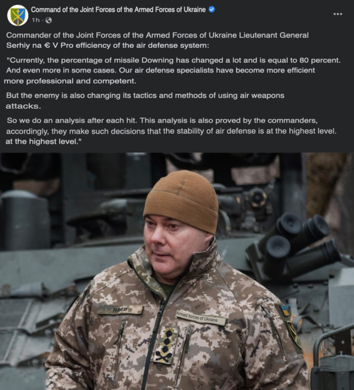 Ukrainian air defense downs 80% of Russian missiles - Ukraine’s Joint ...